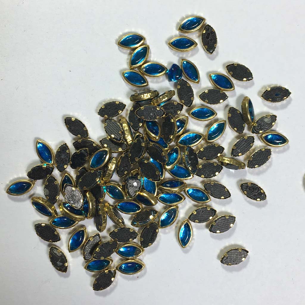 Glass Kundan Stones in Flat Back Mounts Eye Shape 8x5MM (Sky Blue) 20g ...