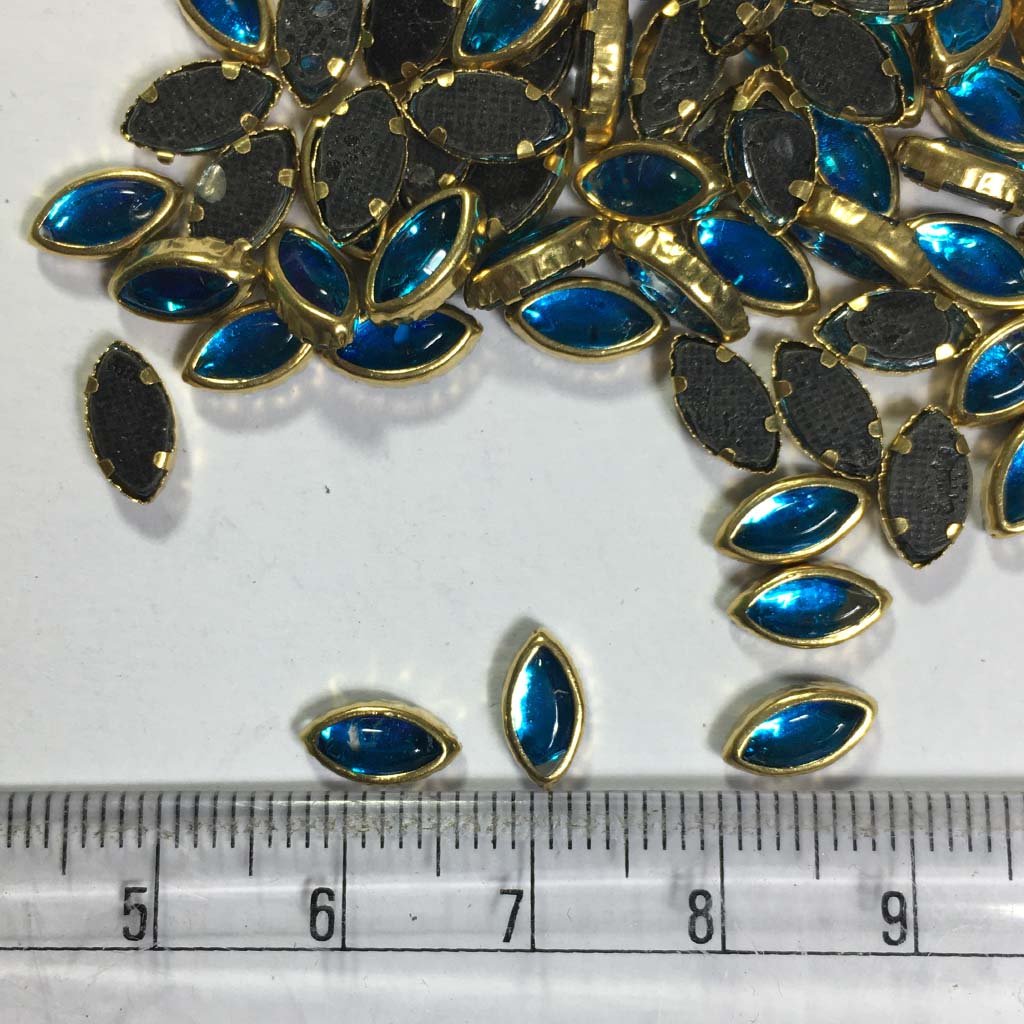 Glass Kundan Stones in Flat Back Mounts Eye Shape 8x5MM (Sky Blue) 20g ...